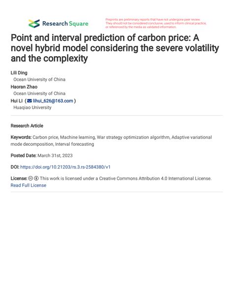 Pdf Point And Interval Prediction Of Carbon Price A Novel Hybrid Model Considering The Severe