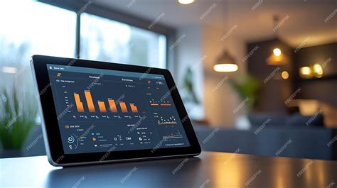 A Smart Home Dashboard On A Tablet Displaying Various Energysaving Statistics And Controls