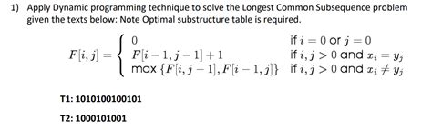 Solved 1 Apply Dynamic Programming Technique To Solve The
