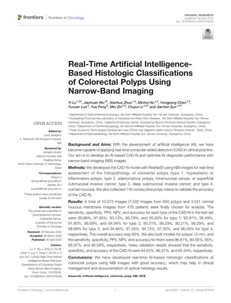 Pdf Real Time Artificial Intelligence Based Histologic Classifications Of Colorectal Polyps