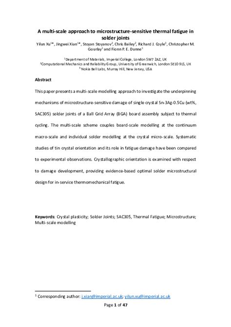 Pdf A Multi Scale Approach To Microstructure Sensitive Thermal Fatigue In Solder Joints