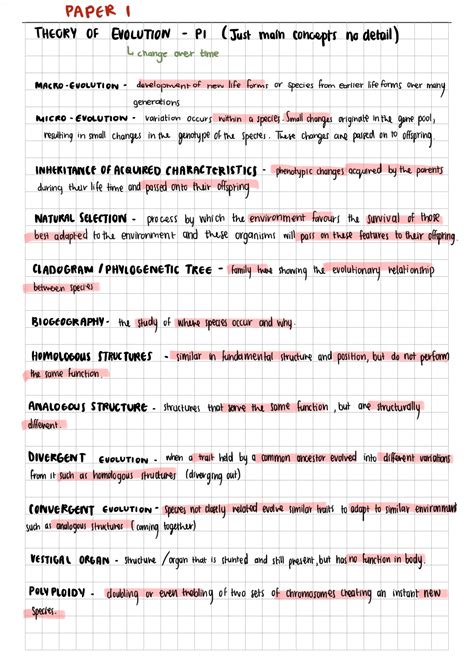 Ieb Life Science Paper 1 Theory Of Evolution And Human Evolution Summary Life Sciences
