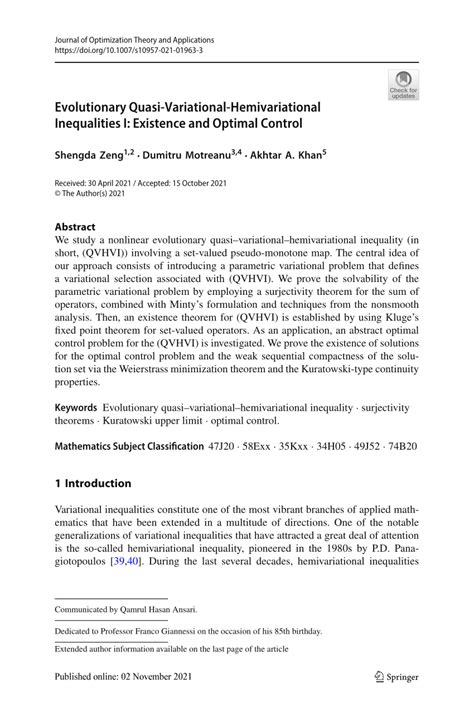 Pdf Evolutionary Quasi Variational Hemivariational Inequalities I