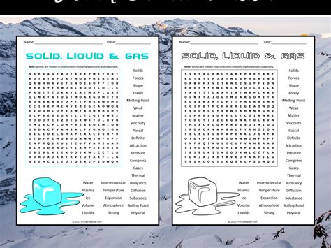 Solid Liquid Gas Word Search Puzzle Teaching Resources