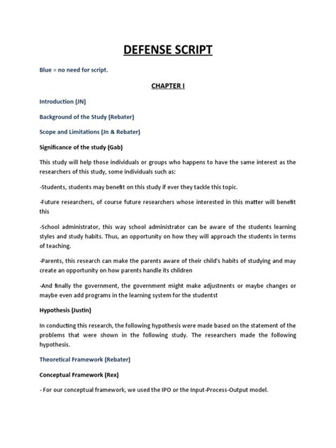 Defense Script Pdf Learning Styles Learning