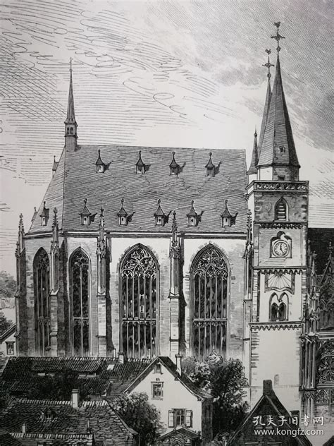 【图】1890年大幅木刻版画《德国奥本海姆 修复后的凯瑟琳教堂die Wiederhergestellte Katharinenkirche Zu Oppenheim》尺寸41 5 27 6