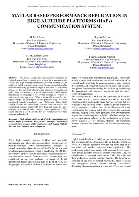 Pdf Matlab Based Performance Replication In High Altitude Platforms
