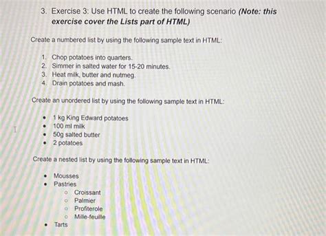 Solved 3 Exercise 3 Use Html To Create The Following