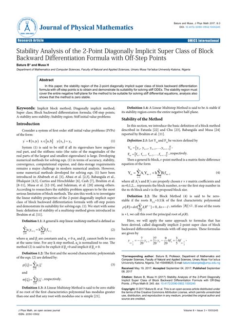 PDF Stability Analysis Of The Point Diagonally Implicit Super Class Of Block Backward
