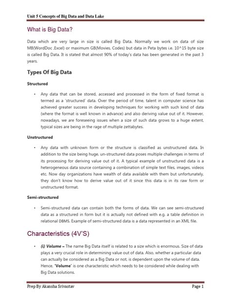 unit 5 concepts of big data and data lake pdf data warehouse