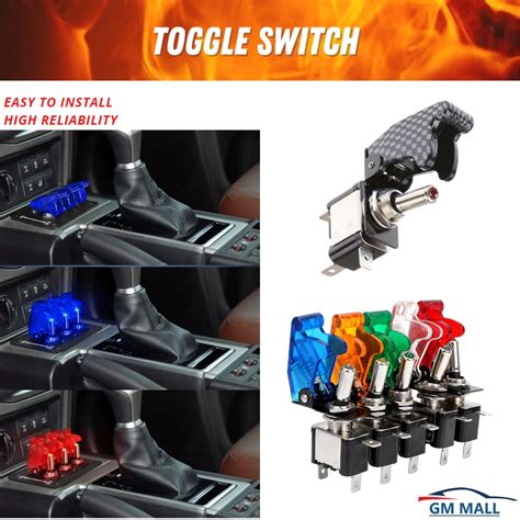 LED TOGGLE SWITCH SPST Automotive Use Racing On Off Button Aircraft Style Cover Rocket Switch