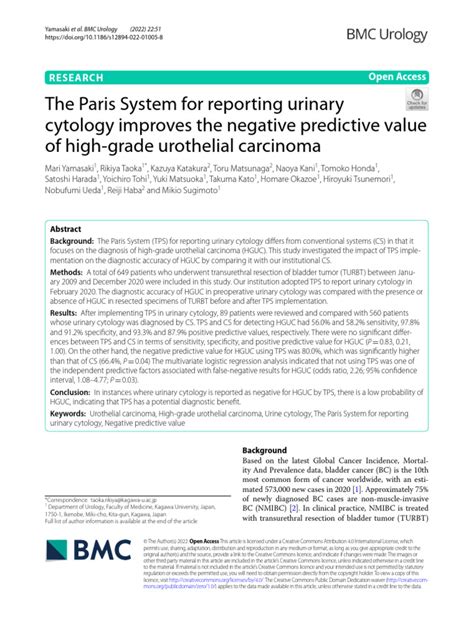The Paris System For Reporting Urinary Cytology Improves The Negative