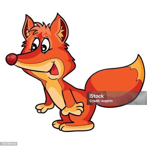 오렌지 색의 귀여운 여우 캐릭터 만화 일러스트레이션 흰색 배경에 고립 된 개체 벡터 귀여운에 대한 스톡 벡터 아트 및 기타