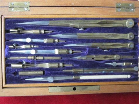 Proantic Beautiful Box With Compasses And Drawing Instruments From Th