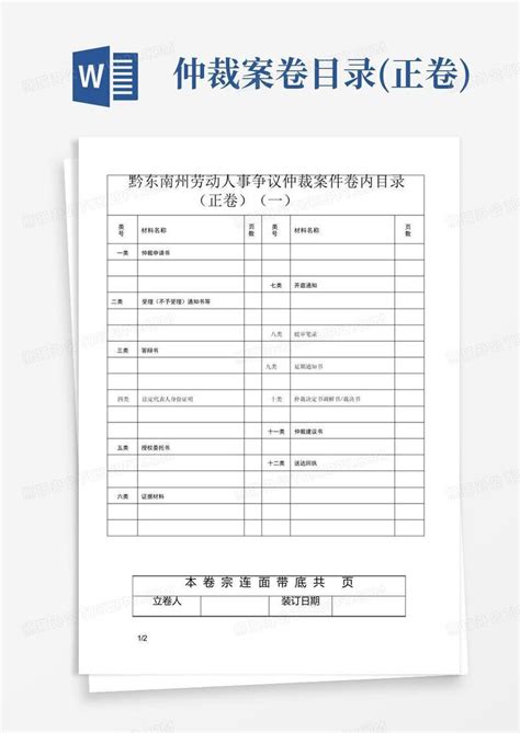仲裁案卷目录 正卷 Word模板下载 编号ldyvdbov 熊猫办公