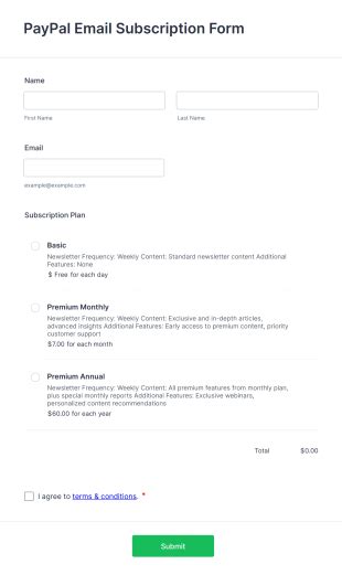 Paypal Email Subscription Form Template Jotform