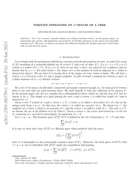 Pdf Toeplitz Operators On Mathcal Lp Spaces Of A Tree