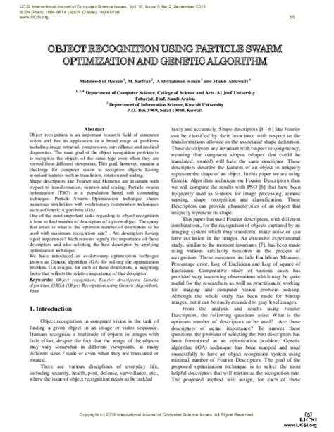Pdf Object Recognition Using Particle Swarm And Genetic Algorithm