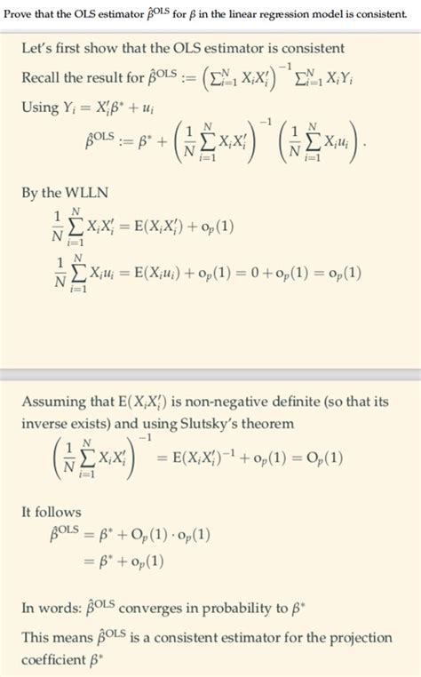 Solved Prove That The Ols Estimator As For β In The Linear