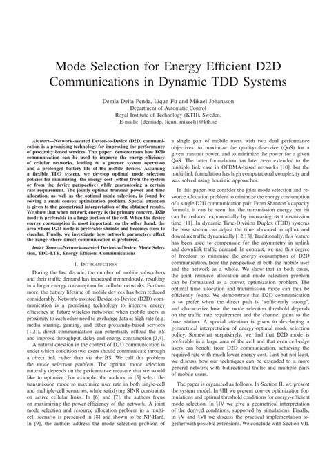 Pdf Mode Selection For Energy Efficient D2d Communications In Dynamic Tdd Systems