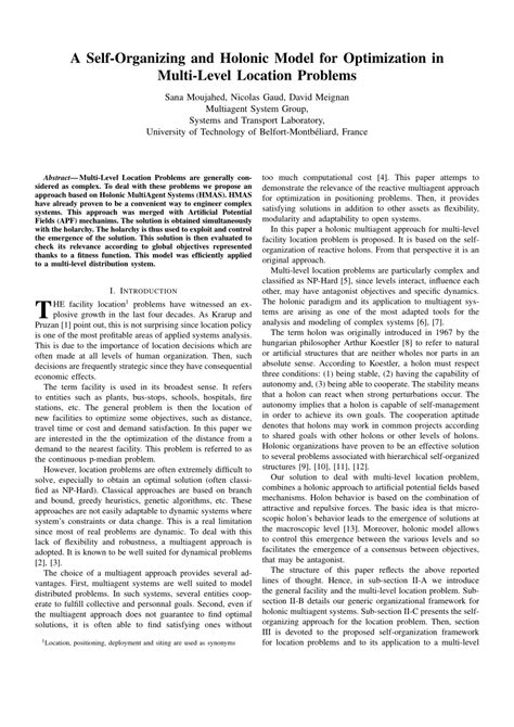 Pdf A Self Organizing And Holonic Model For Optimization In Multi Level Location Problems
