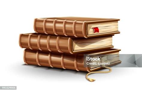 오래된 가죽 커버와 책갈피와 종이 책의 더미를 쌓아 벡터 그림입니다 책에 대한 스톡 벡터 아트 및 기타 이미지 책 오래된 고대의 Istock