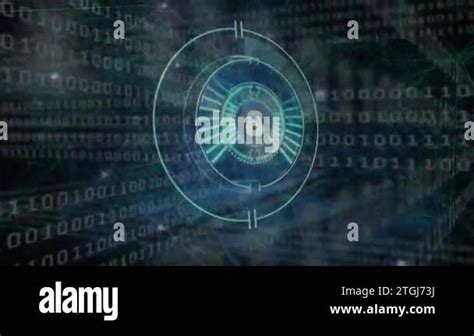 animation of scope scanning with countdown over binary coding global computing data processing
