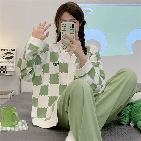 새로운 도착 파자마 여성의 긴 소매 카디건 가을과 겨울 세트 학생 달콤한 귀여운 만화 플러스 사이즈 집 옷 잠옷 쿠팡