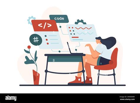 Software Backend Development Work Process With Program Code Woman