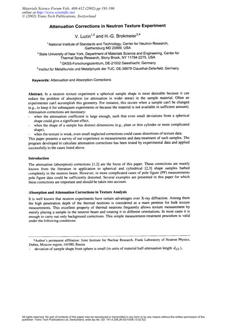 Pdf Attenuation Corrections In Neutron Texture Experiment