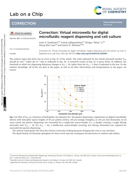 Pdf Correction Virtual Microwells For Digital Microfluidic Reagent Dispensing And Cell Culture