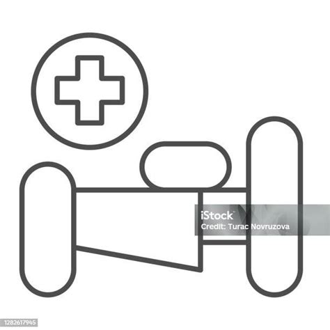 교차 얇은 선 아이콘 의료 개념 흰색 배경에 응급 서비스 표지판 침대와 병원 표지판 모바일 및 웹 디자인을위한 윤곽 스타일 벡터 그래픽 0명에 대한 스톡 벡터 아트 및 기타