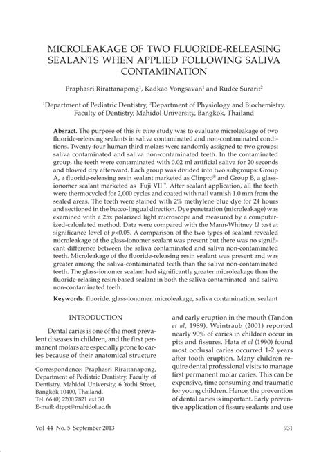 Pdf Microleakage Of Two Fluoride Releasing Sealants When Applied