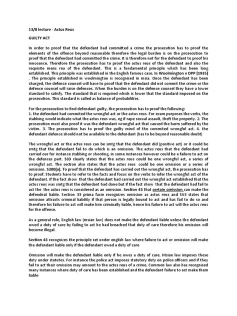 Actus Reus Causation Mens Rea Pdf Mens Rea Causation Law