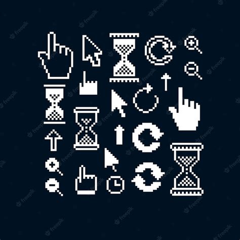 Набор векторных знаков ретро курсора выполненных в стиле пиксель арт упрощенные стрелки