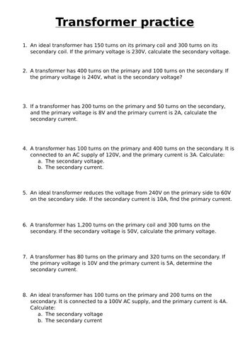 Aqa Gcse Physics Transformers Teaching Resources