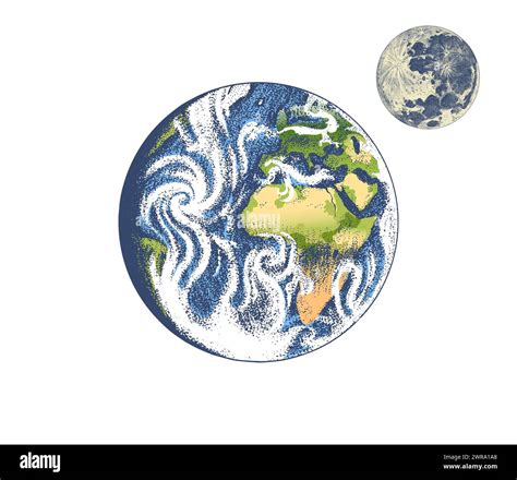 A Drawing Of The Earth And The Moon On A White Background Astronomical