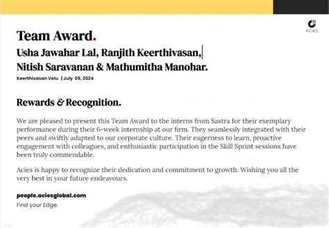 Mathumitha Manohar On Linkedin Internship Teamaward Recognition Mentorship Learning Growth