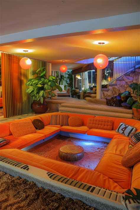 30 70s Inspired Conversation Pits For A Retro Living Room Vibe Retro Living Rooms Sunken