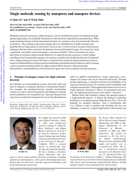 Pdf Single Molecule Sensing By Nanopores And Nanopore Devices