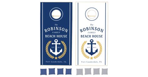 Nautical Themed Beach House Anchor Gold Laurel Cornhole Set Zazzle