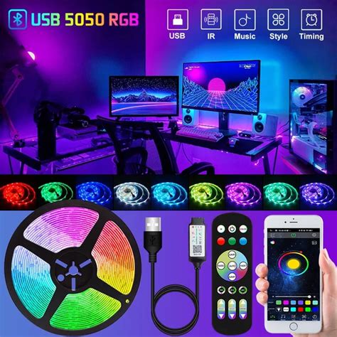 Led 스트립 조명 Rgb 5050 블루투스 앱 제어 유연한 다이오드 장식 거실 램프 리본 Usb 1 30m
