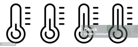 온도 아이콘 세트입니다 온도 기호를 보여주는 온도계 날씨 기호입니다 온도 눈금 선 아이콘입니다 따뜻하고 차가운 기호스톡 벡터입니다 개체 그룹에 대한 스톡 벡터 아트 및 기타