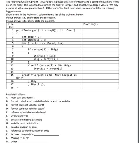 Solved The Following Function Printtwolargest Is Passed An