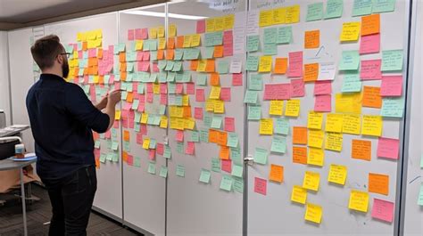 Premium AI Image A Photo Of A Brainstorming Session With Sticky Notes And Whiteboard