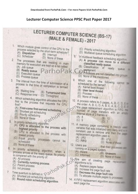 Pdf Lecturer Computer Science Ppsc Past Paper 2017 · Downloaded From