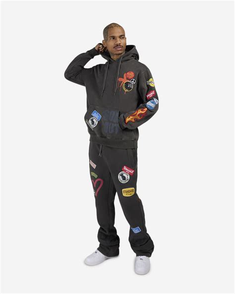 Shop Smoke Rise Multi Embroidery Patched Stacked Fleece Pants