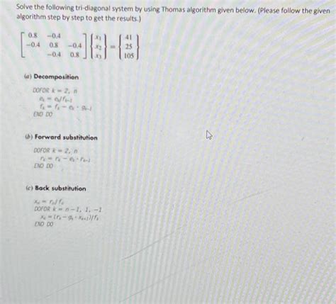 Solved Matlabsolve The Following Tri Diagonal System By