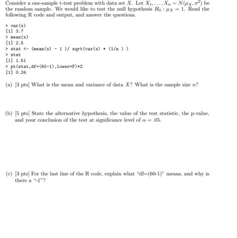 Solved Consider A One Sample T Test Problem With Data Set X