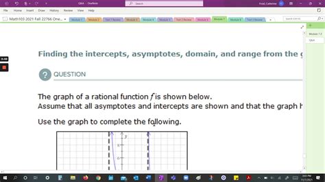 Finding The Intercepts Asymptotes Domain And Range From The Graph Of A Rational Function